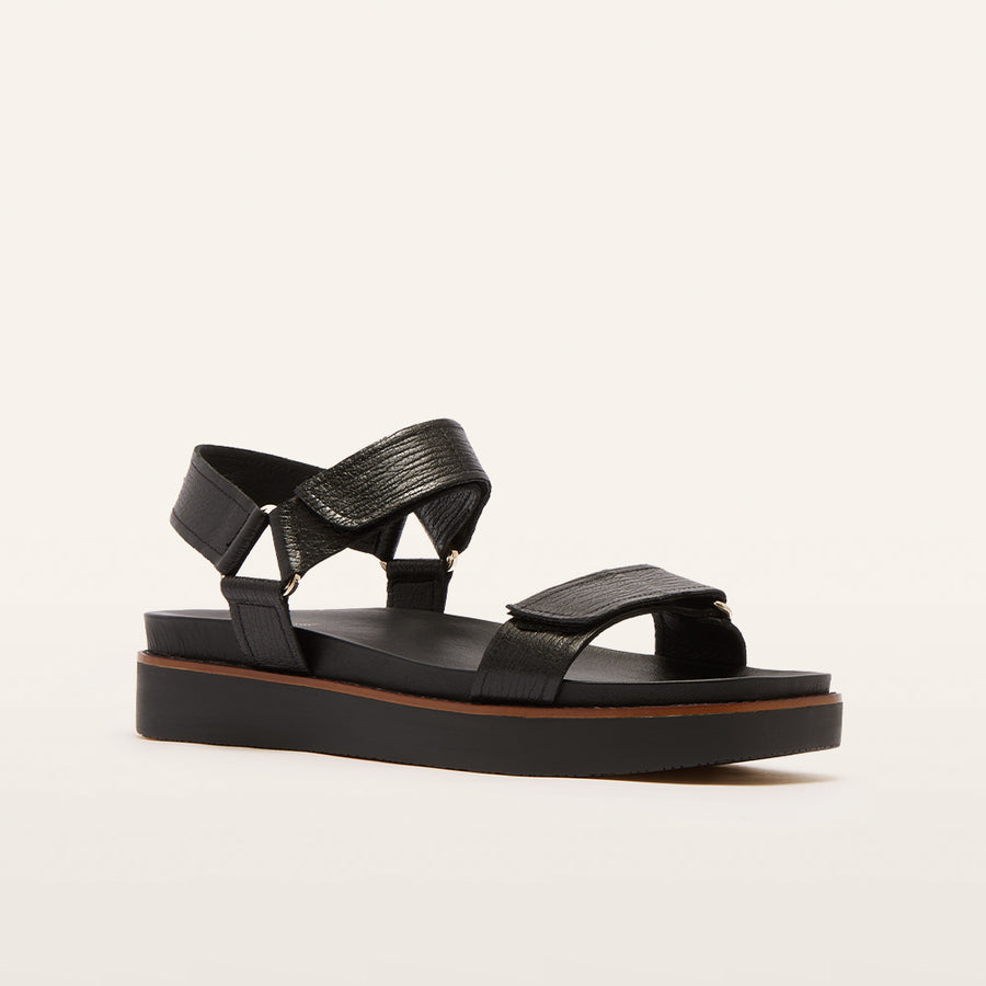 Zane Black Grain Women's Flat Sandal | FRANKIE4