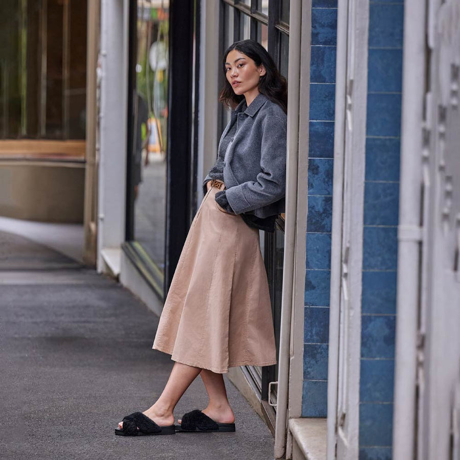 Rebel II Black Shearling Women's Slide | FRANKIE4